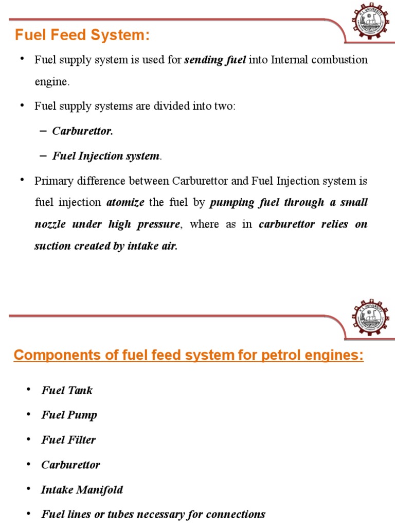 Fuel Supply System in Petrol Engines | PDF | Fuel Injection | Carburetor