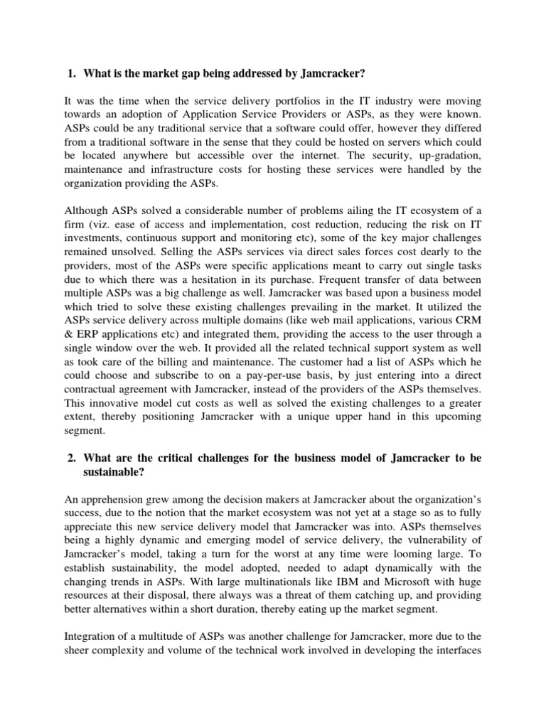 Jamcracker Case Study Analysis | PDF | Application Software | Enterprise Resource Planning
