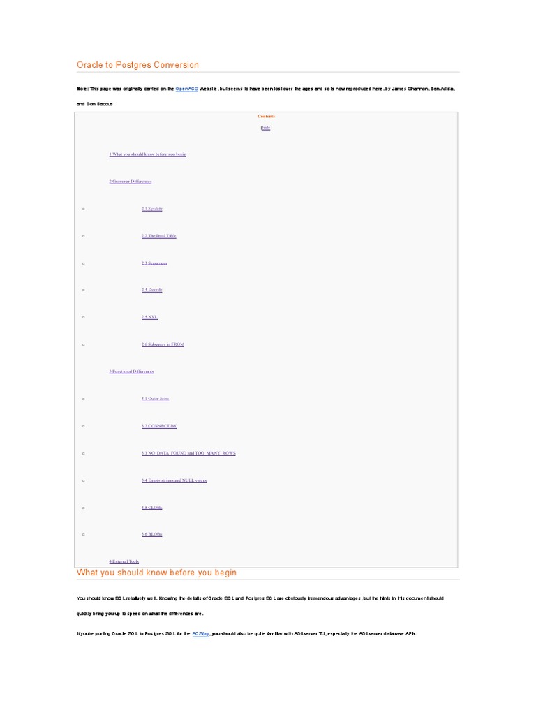 Oracle To Postgres Conversion | PDF | Postgre Sql | Oracle Database