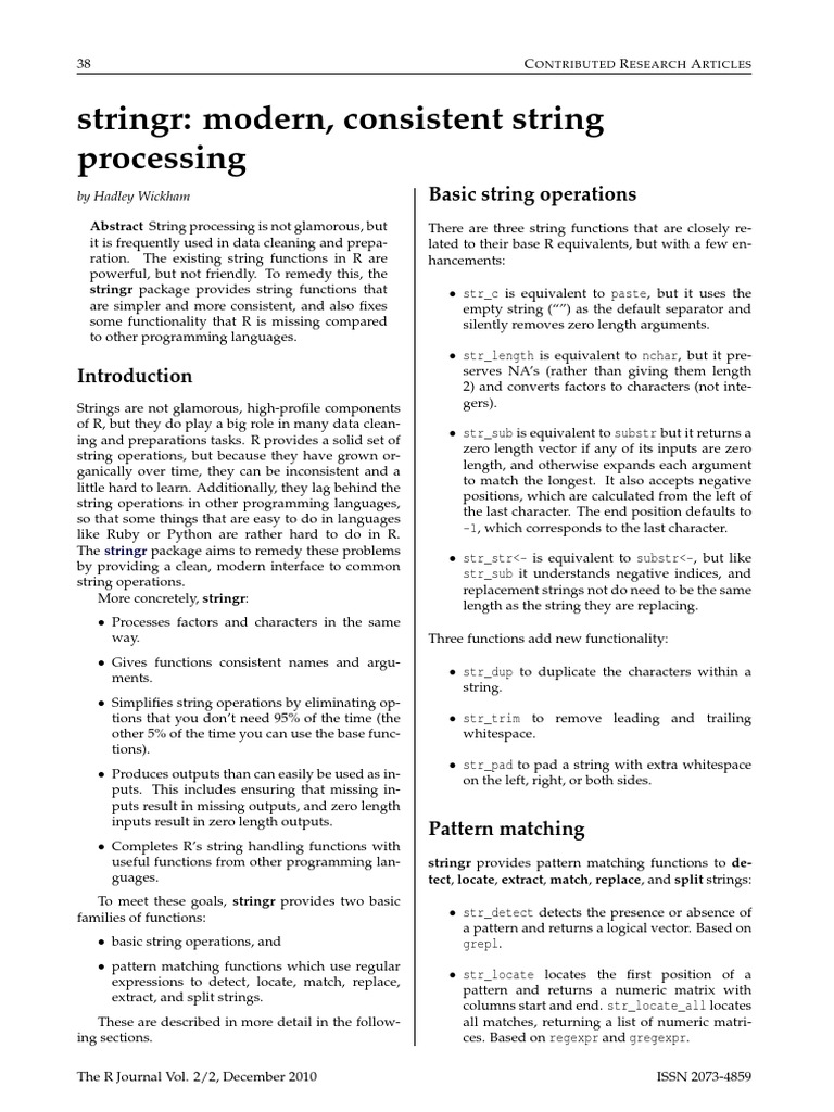 Stringr: Modern, Consistent String Processing | PDF | String (Computer Science) | Matrix ...