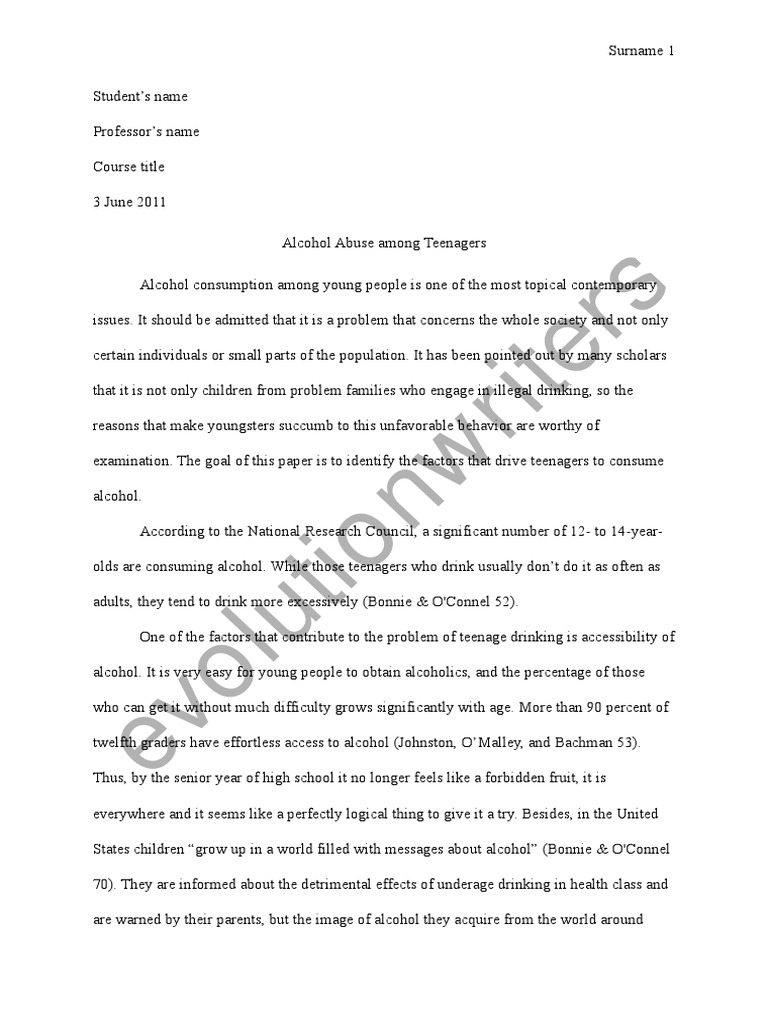 Essay On Alcohol Abuse Among Teenagers PDF | PDF | Alcoholism | Adolescence