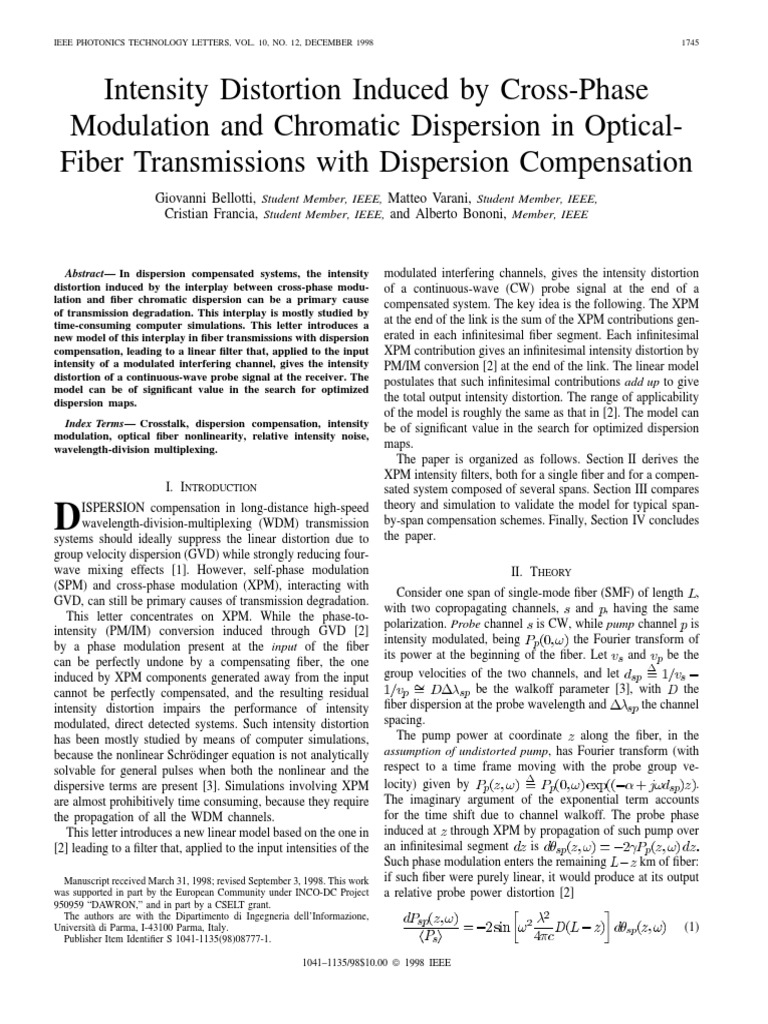 Distortion and Chromatic Dispersion in Optical-Fiber Transmissions ...