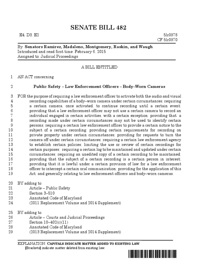 Senate Bill 482: Public Safety - Law Enforcement Officers - Body-Worn ...