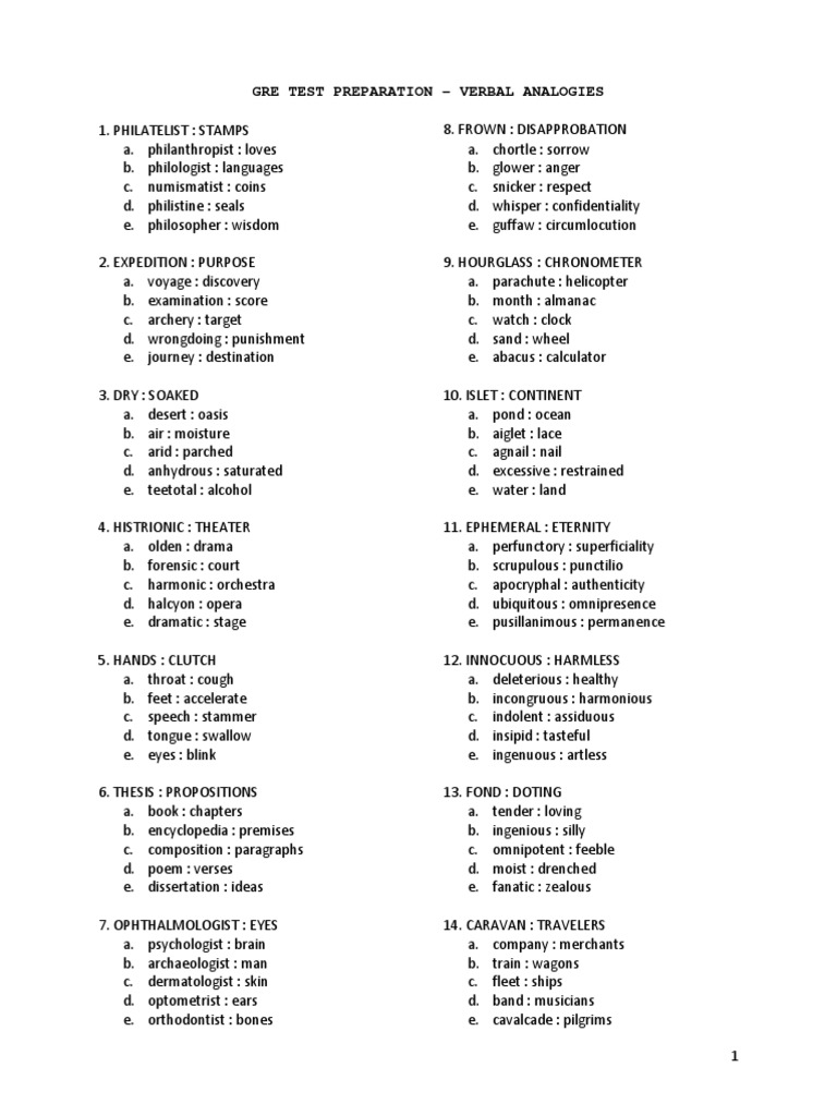 Verbal Analogies | Nature