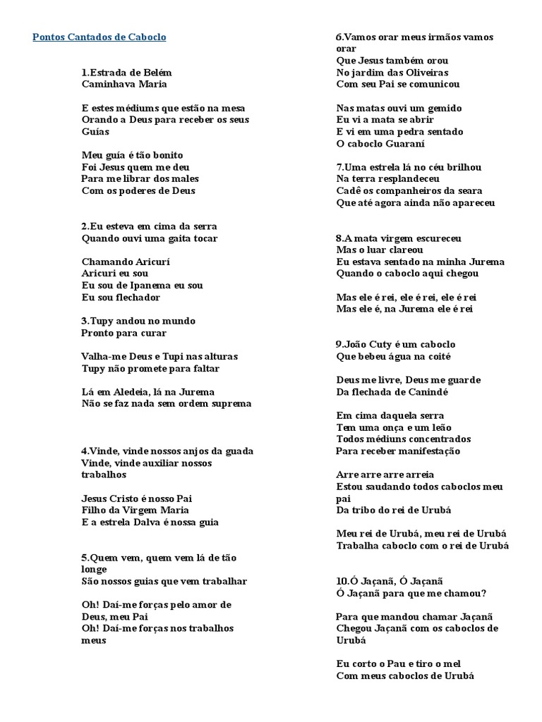 Pontos Cantados de Jurema Cablocos Mestres e Mestras | PDF | Salomão | Caça