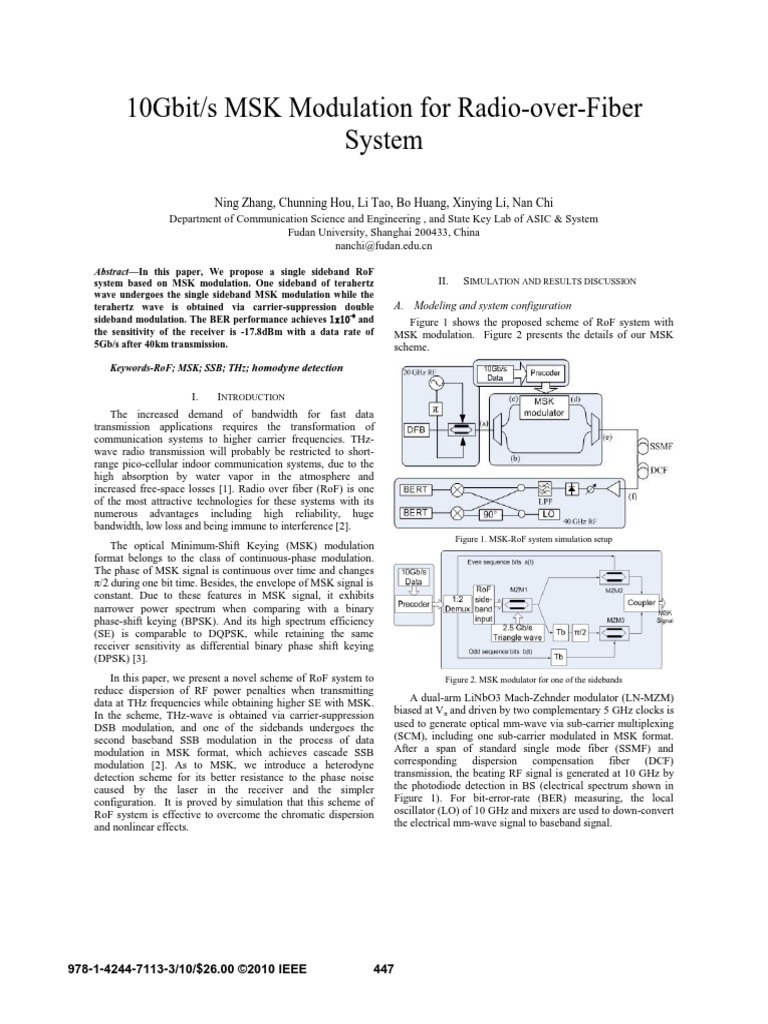 10gbit/s MSK Modulation For Radio-over-Fiber System: Ning Zhang ...
