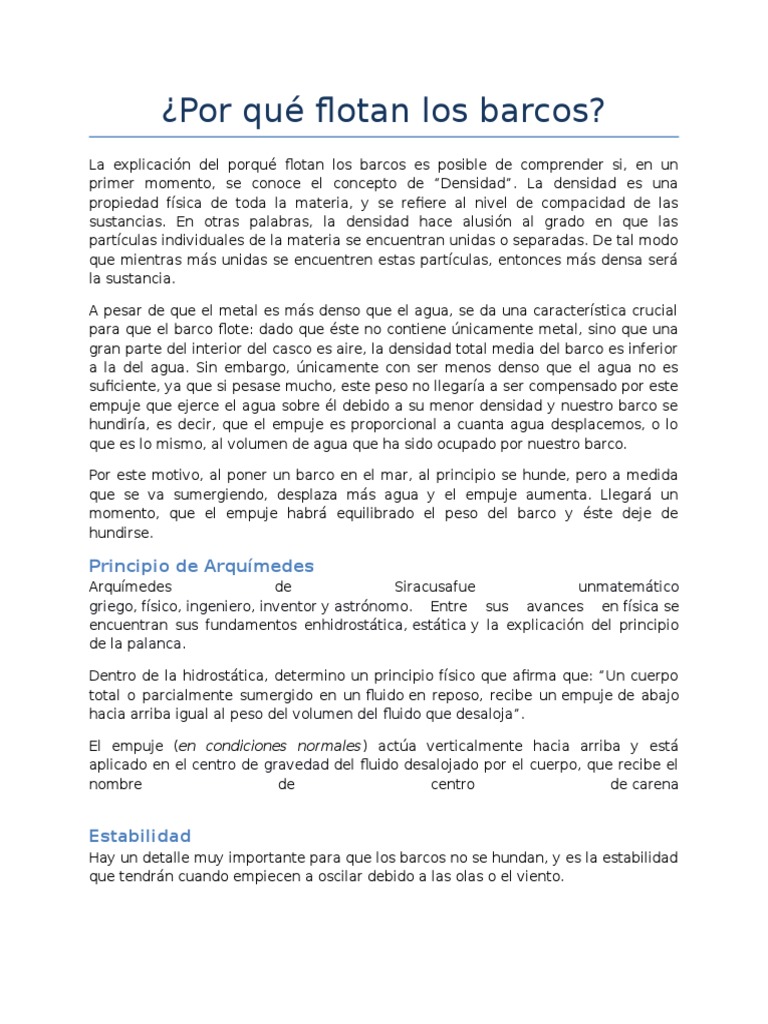 Por Qué Flotan Los Barcos | PDF | Densidad | Gravedad