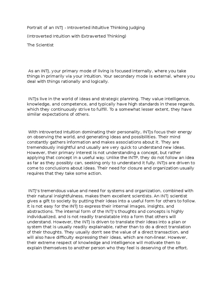 Portrait of An INTJ | PDF | Intuition | Idea