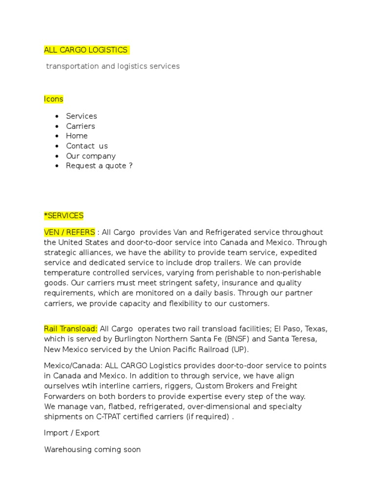 All Cargo CARGO LOGISTIC | PDF | Cargo | Logistics