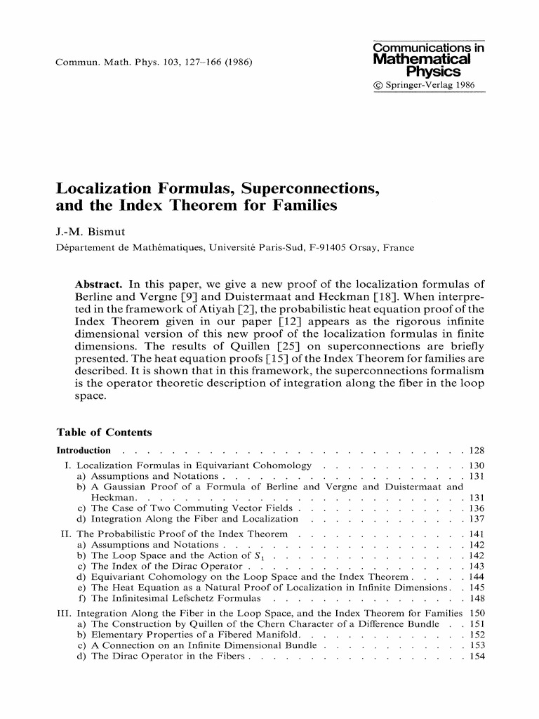 Localization Formulas, Superconnections, and The Index Theorem For ...