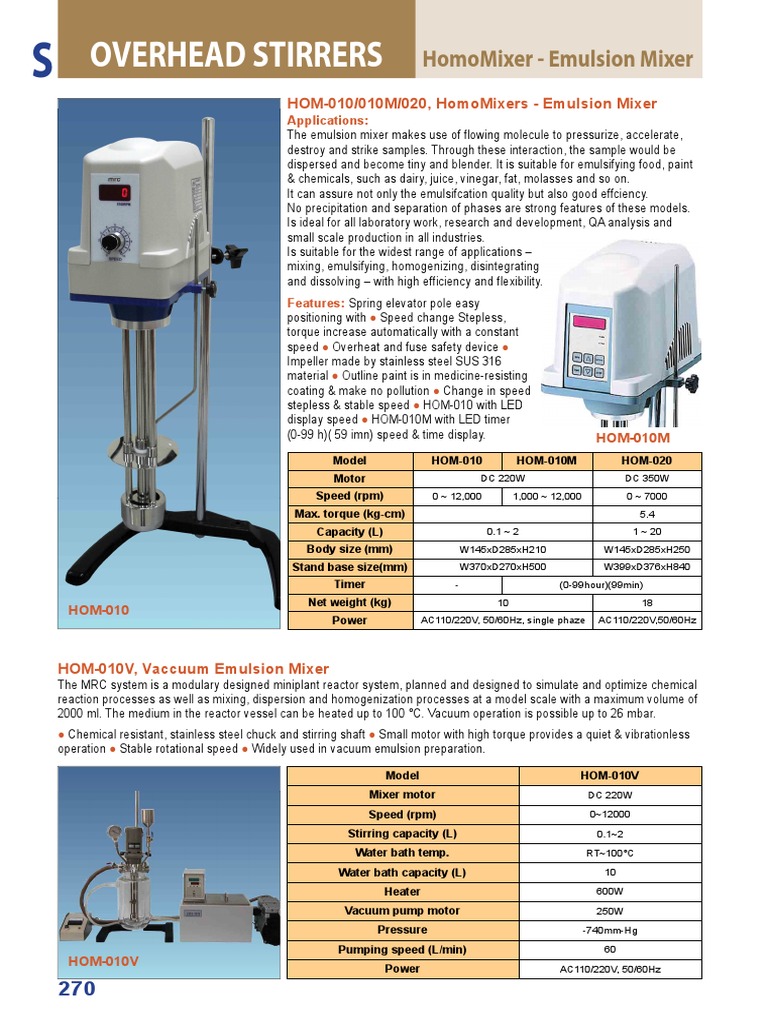 Emulsion Mixers: HOM-010 Series Overview | PDF | Business