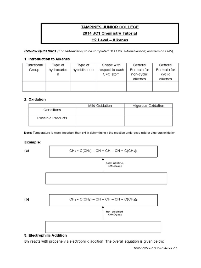 Alkenes Tutorial | PDF | Alkene | Chemical Reactions