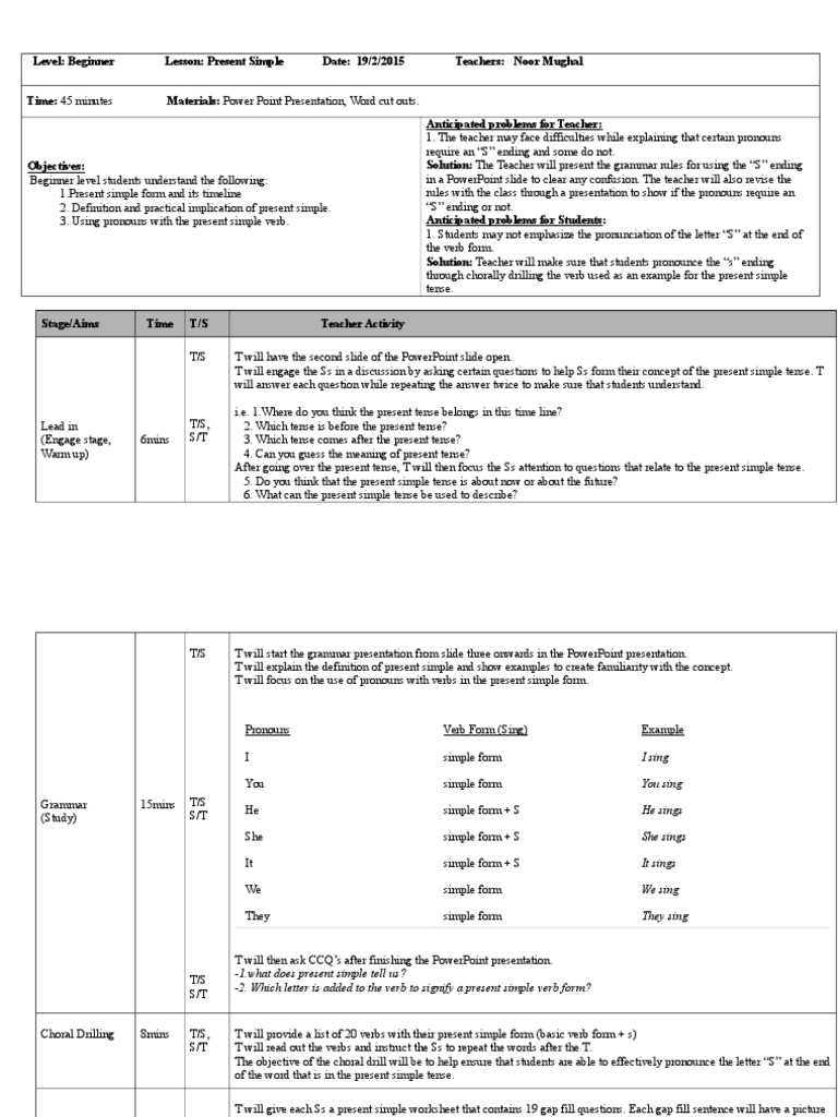 Present simple lesson plan 60 фото - Plantschool.ru