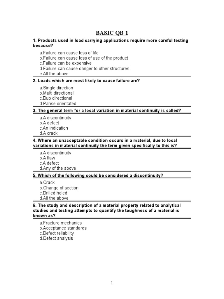 Asnt Level Iii Basic Questions | PDF | Fracture | Strength Of Materials