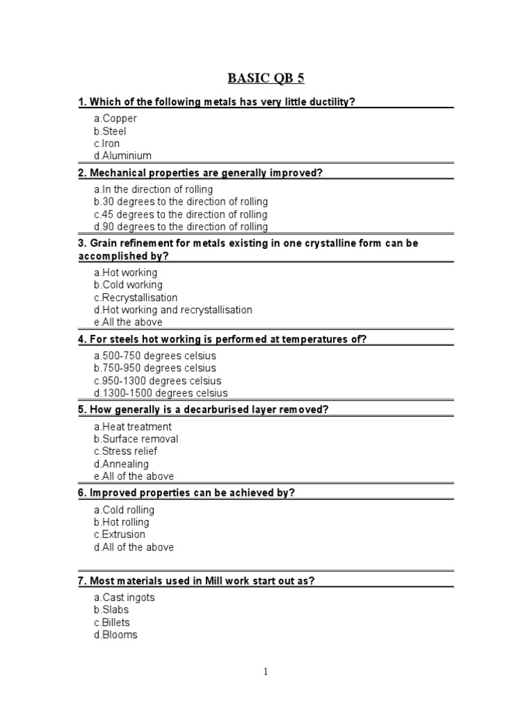 BASIC - 5 - Question Asnt Level III | PDF | Rolling (Metalworking) | Extrusion