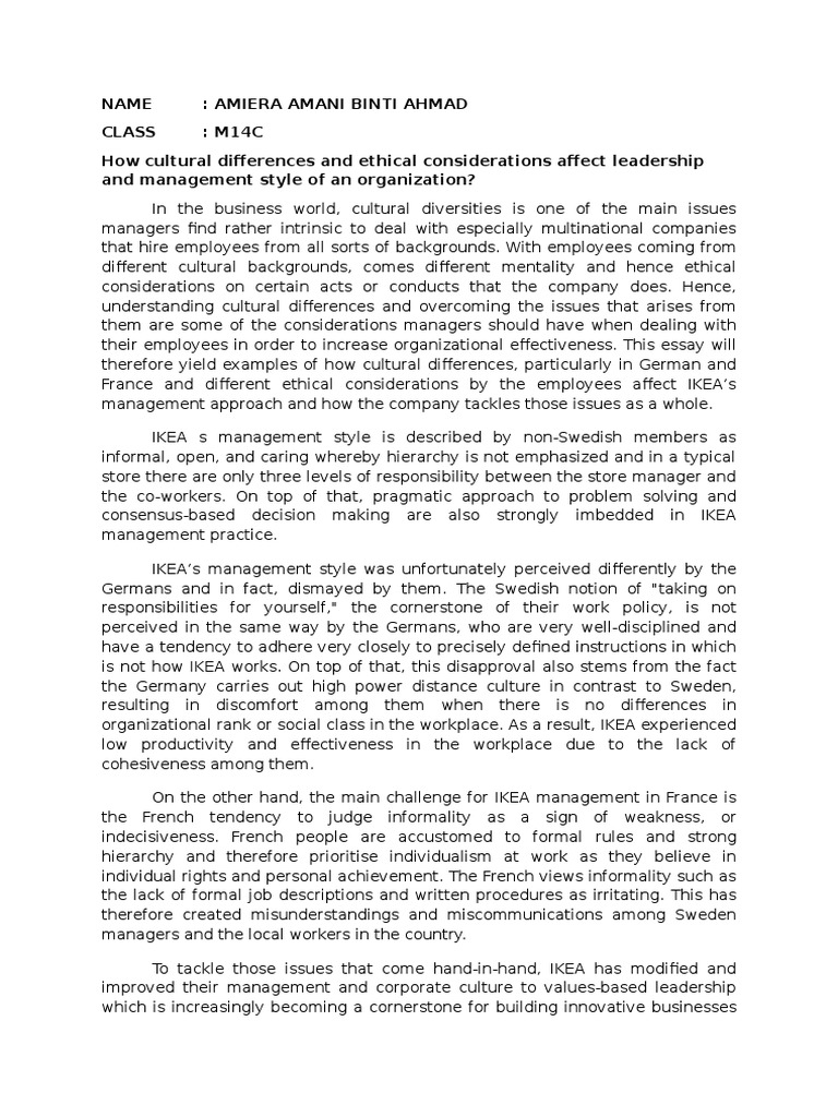 BMS Essay 2 | PDF | Organizational Culture | Leadership