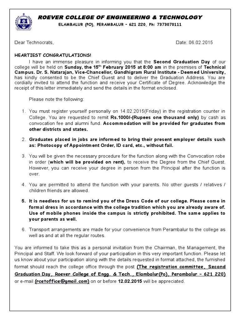 Convocation Letter 15 | PDF | Business