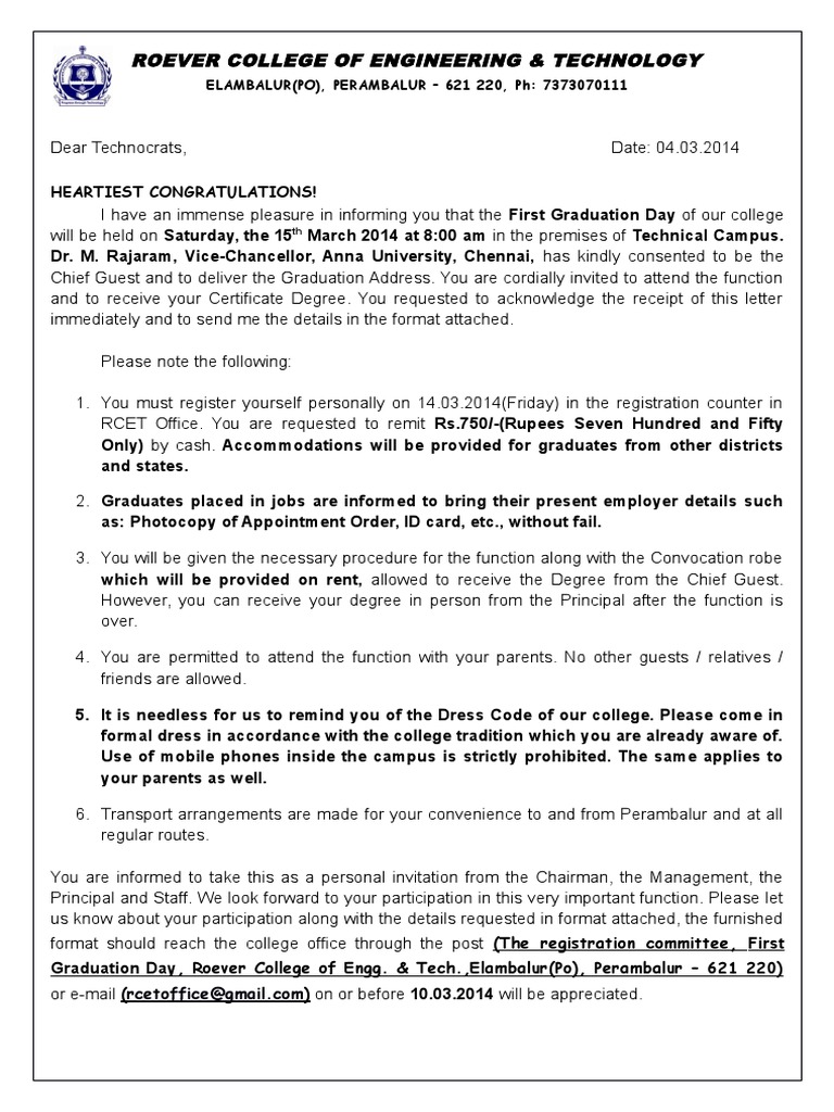 Convocation Letter | PDF | Business