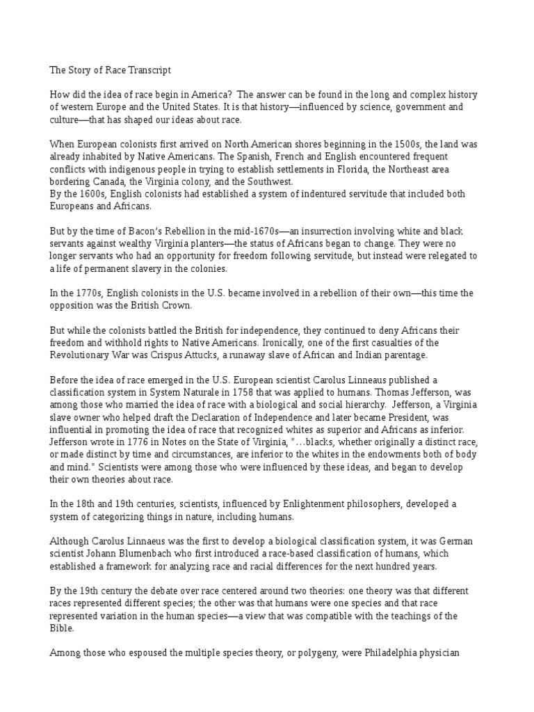 The Story of Race Transcript | PDF | Racism | Discrimination & Race ...