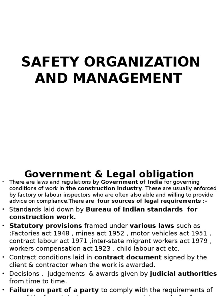 Safety Organization and Management | PDF | Occupational Safety And ...