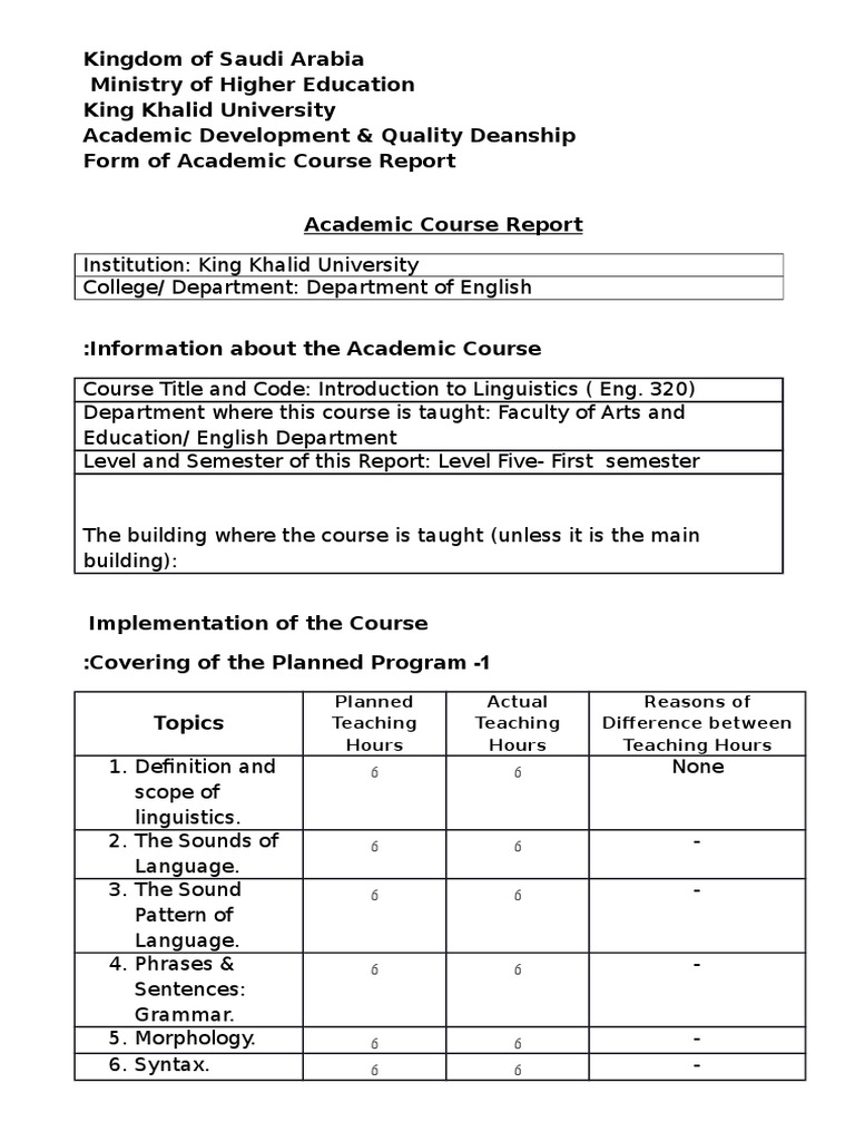 Linguistics Course Report | PDF | Morphology (Linguistics) | Course ...