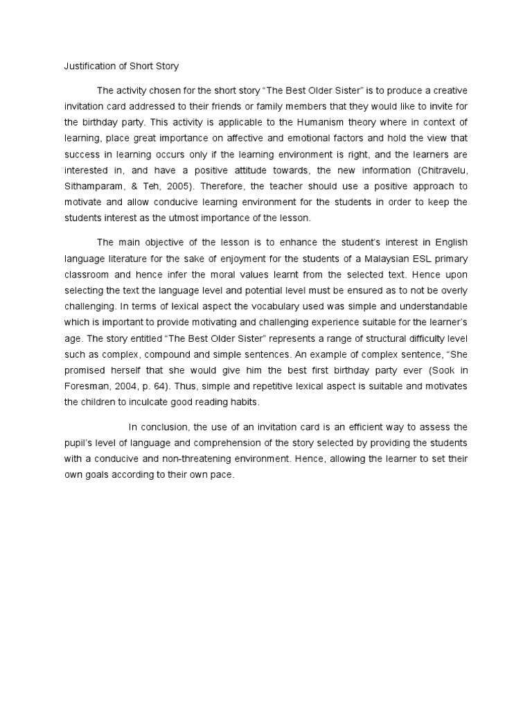 Justification of Short Story | Reading Comprehension | English As A ...