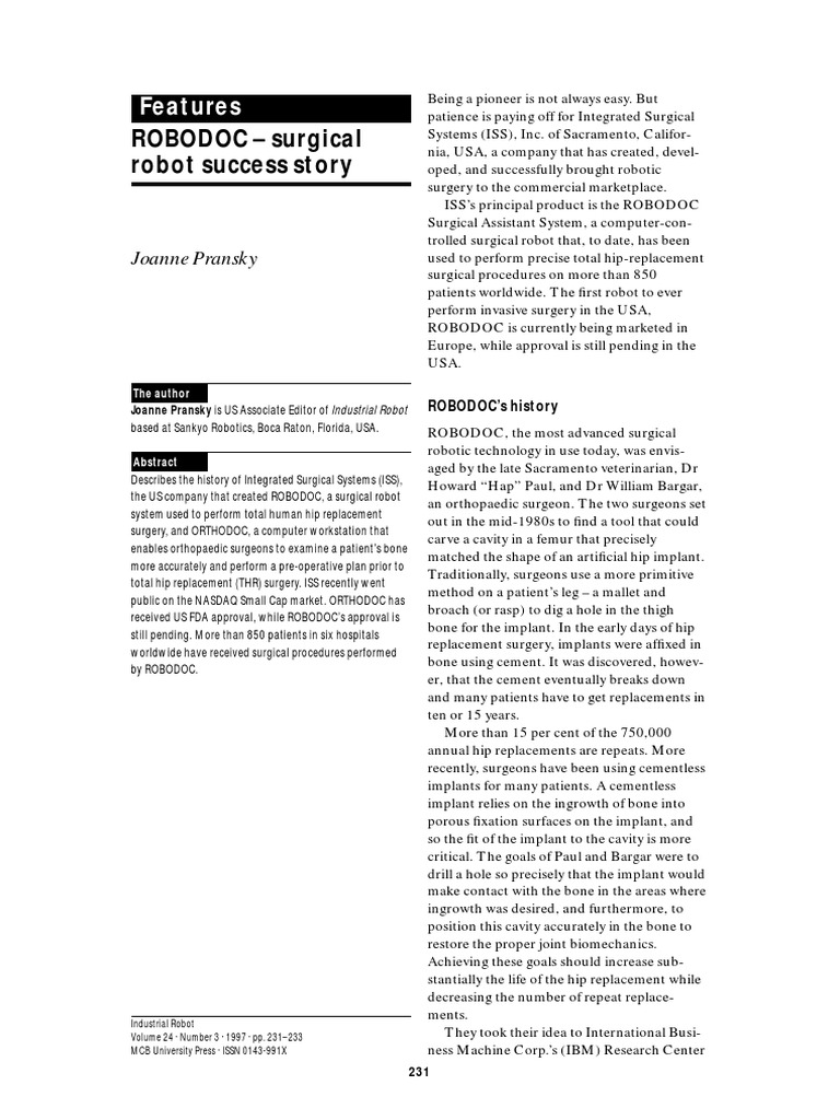 ROBODOC: Pioneering Surgical Robot | PDF | Surgery | Robot