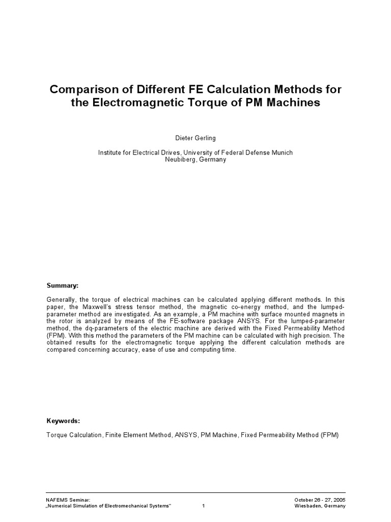 Comparison of Different FE Calculation Methods For The Electromagnetic Torque of PM Machines ...