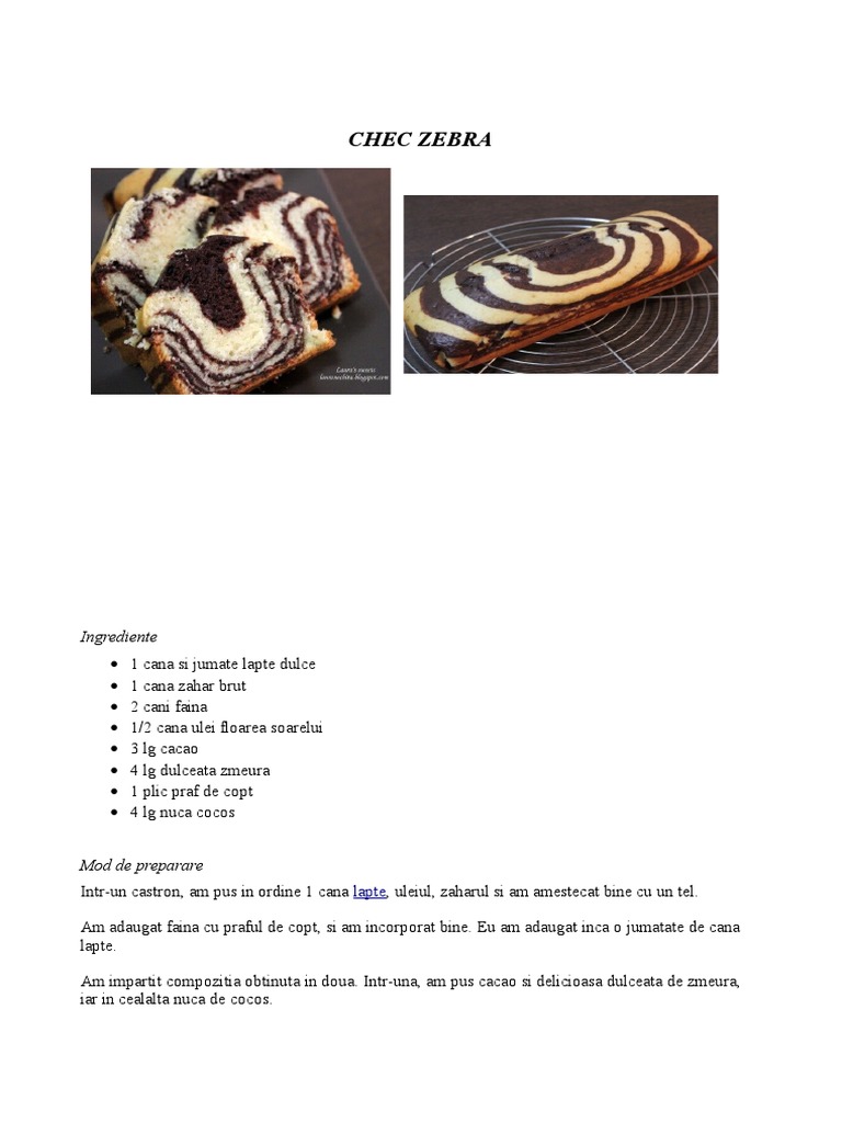 Rețetă Chec Zebra cu Cacao și Zmeură | PDF