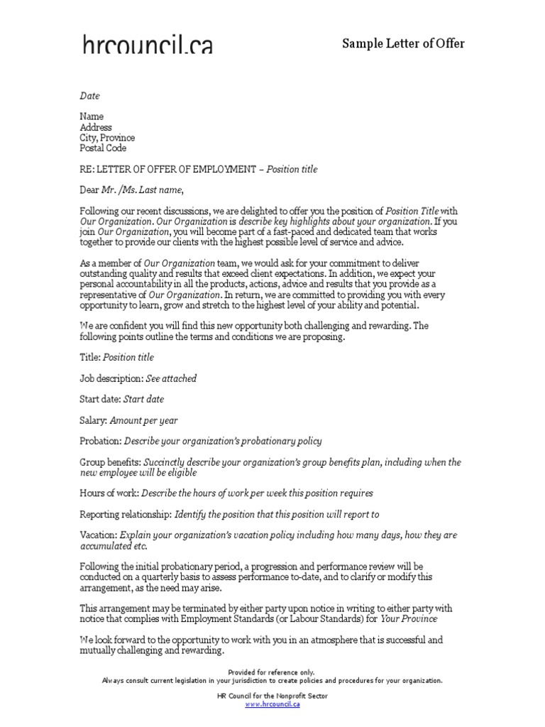 Template Letter of Offer | PDF | Employment | Labor
