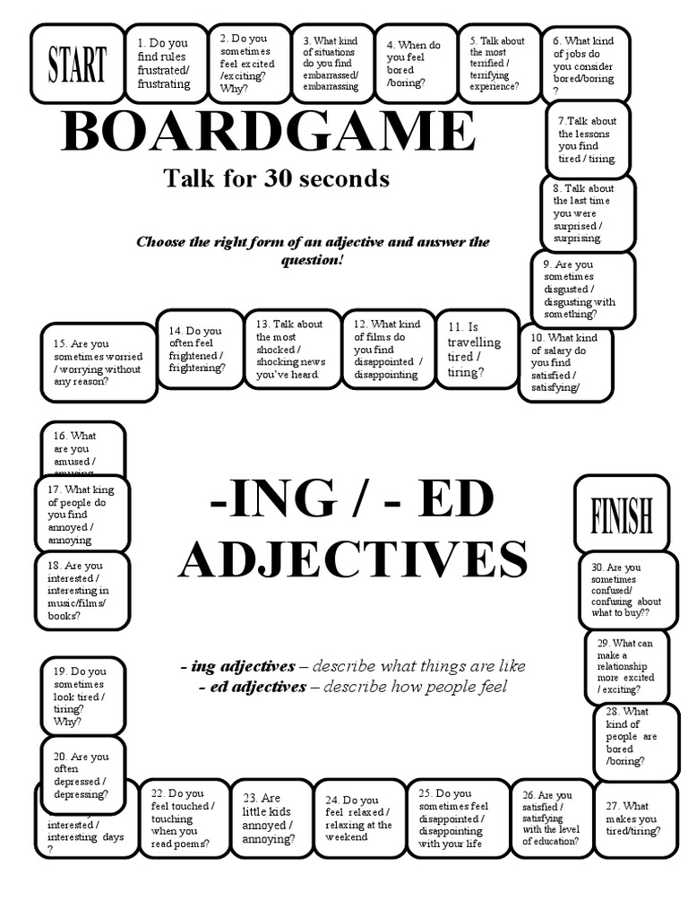 Adjectives - Ing / - Ed Board Game | PDF | Language Arts & Discipline