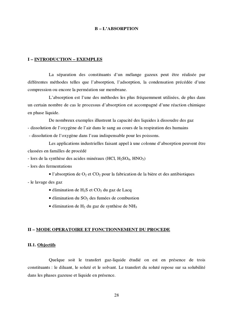 Operations Unitaires Absorption | PDF | Solvant | Concentration molaire