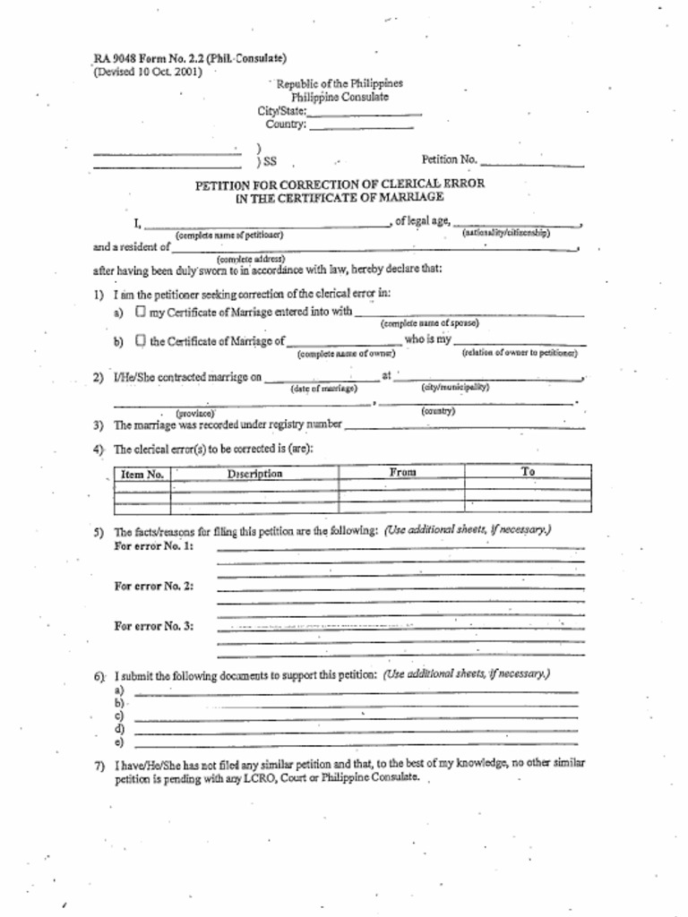 Petition For Correction of Clerical Error in Certificate of Marriage | PDF