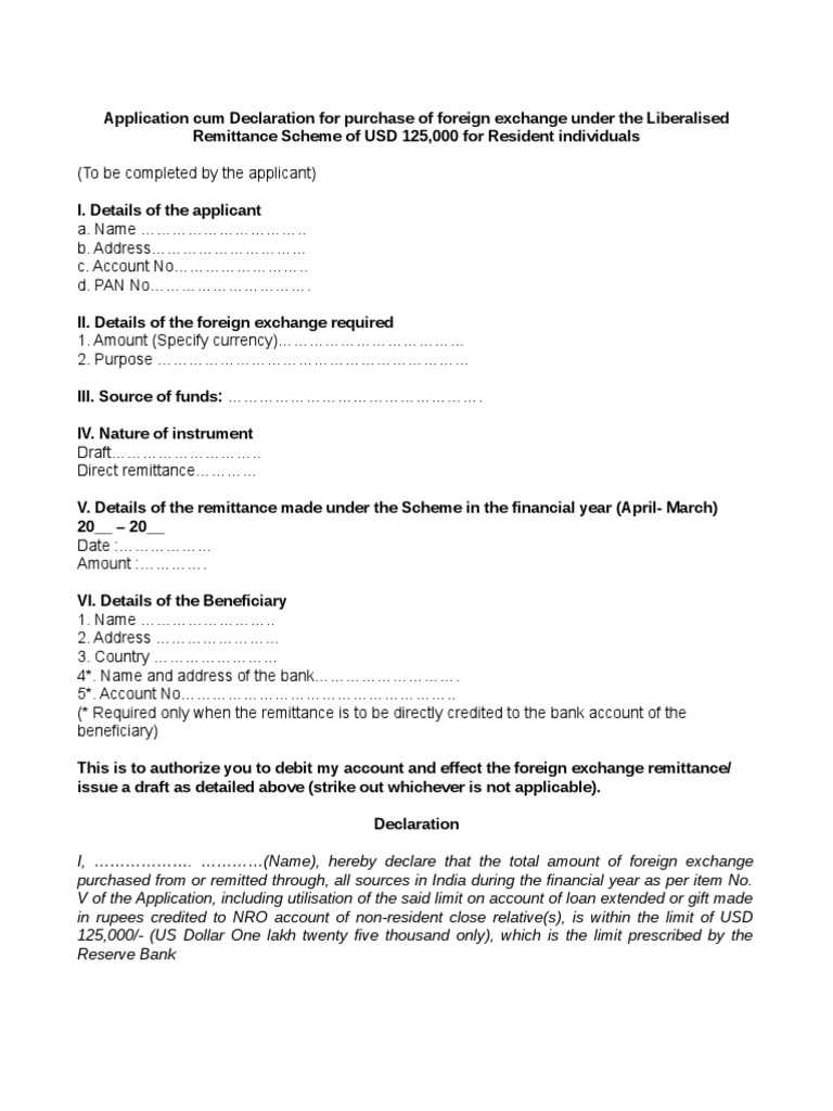 Annexure 1 New LRS Form | PDF | Remittance | Foreign Exchange Market