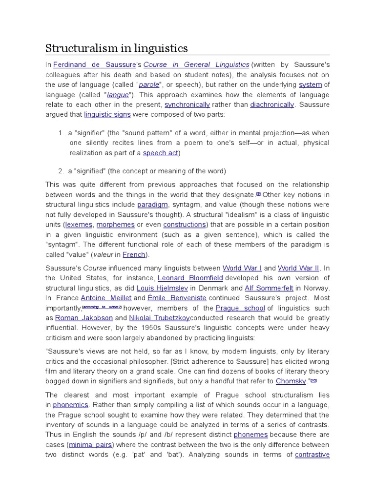 Structuralism in Linguistics | PDF | Linguistics | Interpretation ... Structuralism in Linguistics | PDF | Linguistics | Interpretation ...