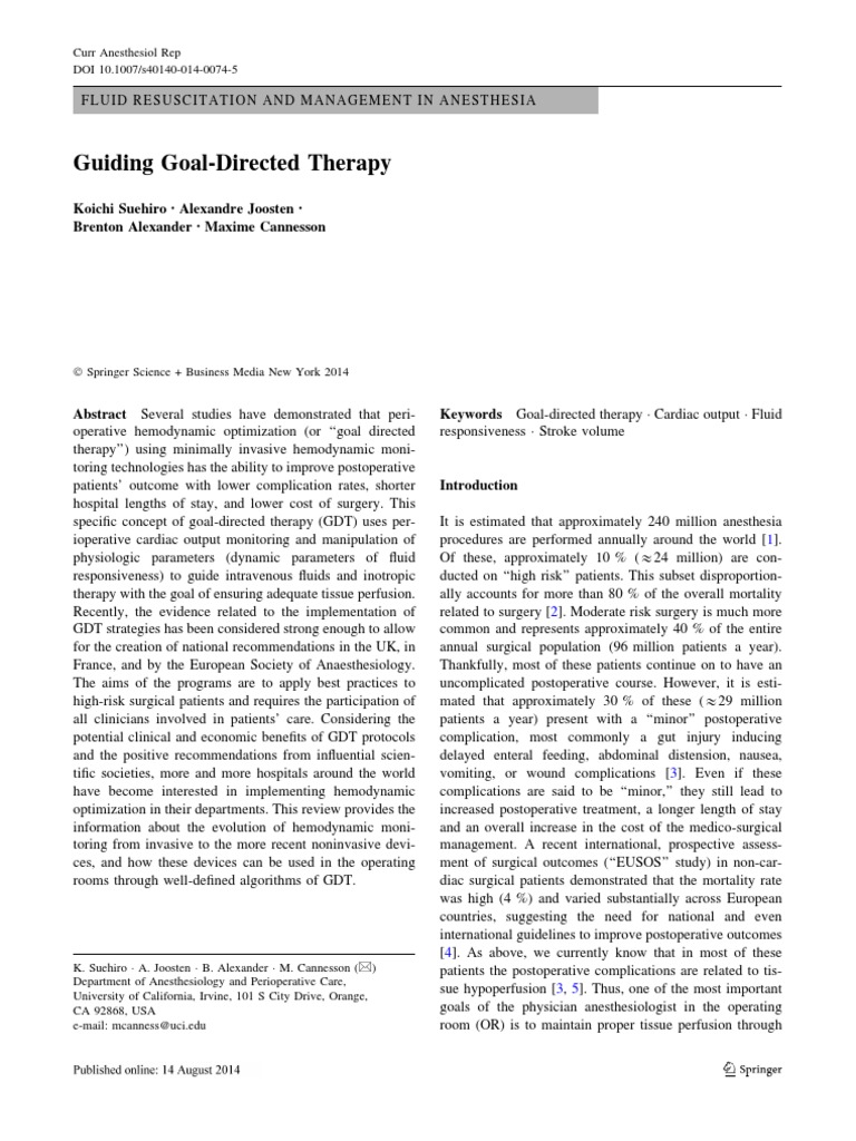 Guiding Goal-Directed Therapy | PDF | Anesthesia | Surgery