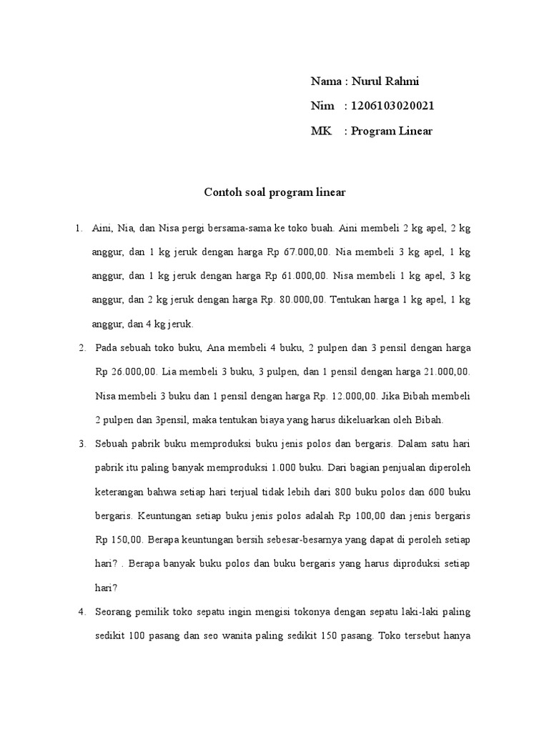 Contoh Soal Program Linear | PDF