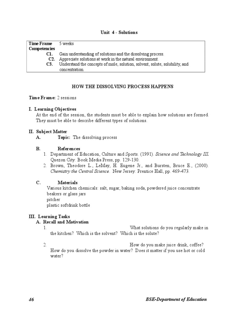 Unit 4 - Solutions: 5 Weeks | PDF | Solution | Mixture