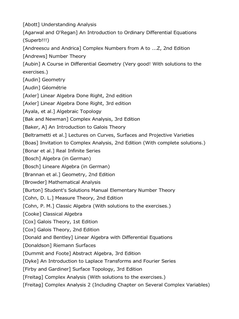 Comprehensive Math Book List | PDF | Geometry | Curve