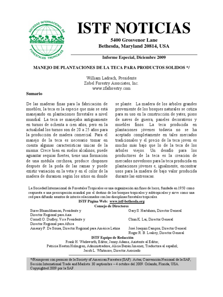 Manejo de Las Plantaciones de TECA | PDF | Los bosques | Arboles