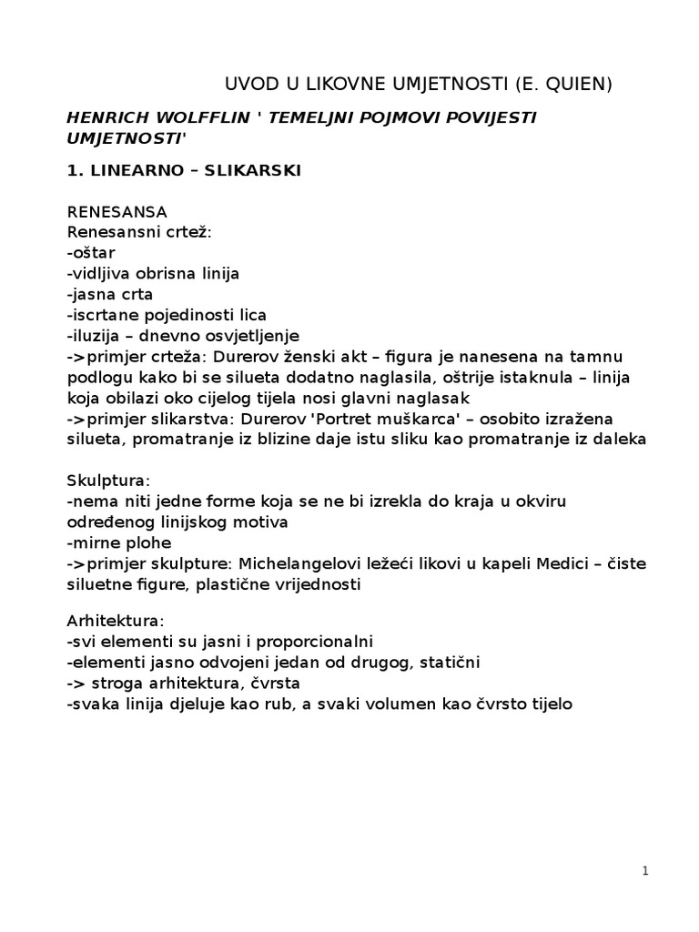 Uvod U Likovne Umjetnosti - Skripta | PDF