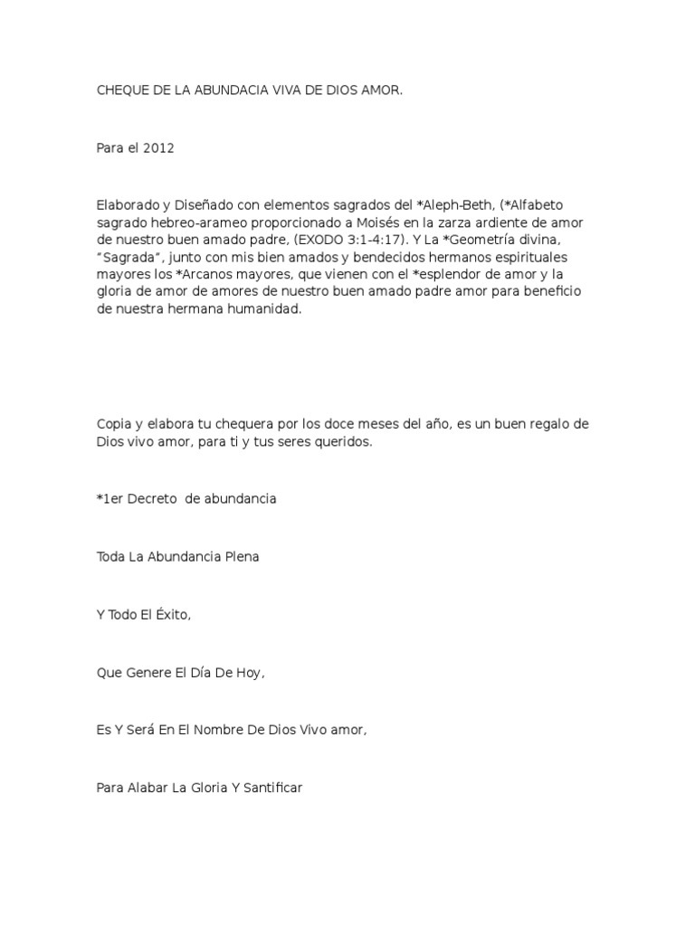 Cheque de La Abundacia Viva de Dios Amor | PDF | Amor | Oración