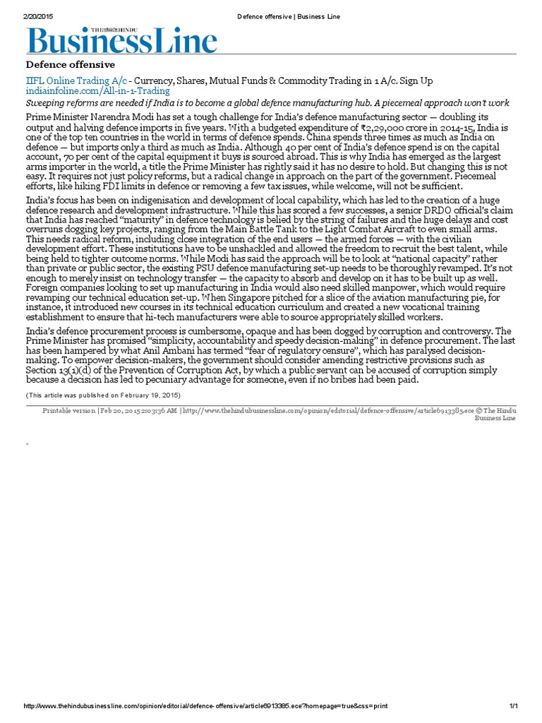 Defence Offensive - Business Line | PDF | Military | Vocational Education