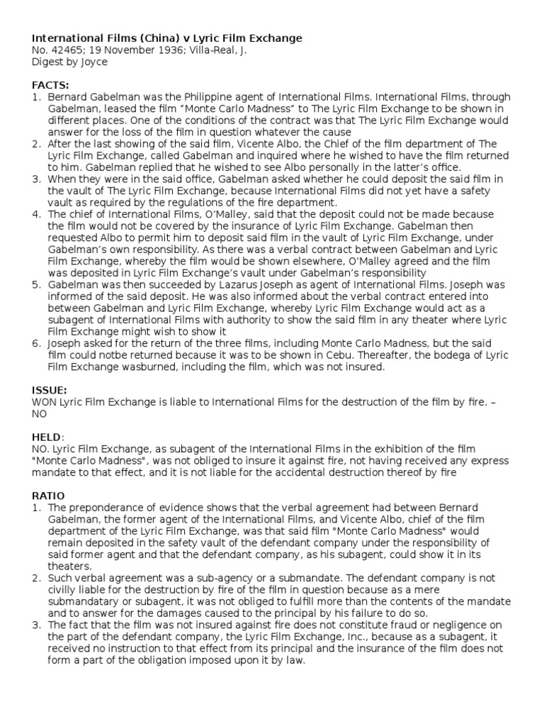 International Films V Lyric Film Exchange | PDF | Legal Concepts ...
