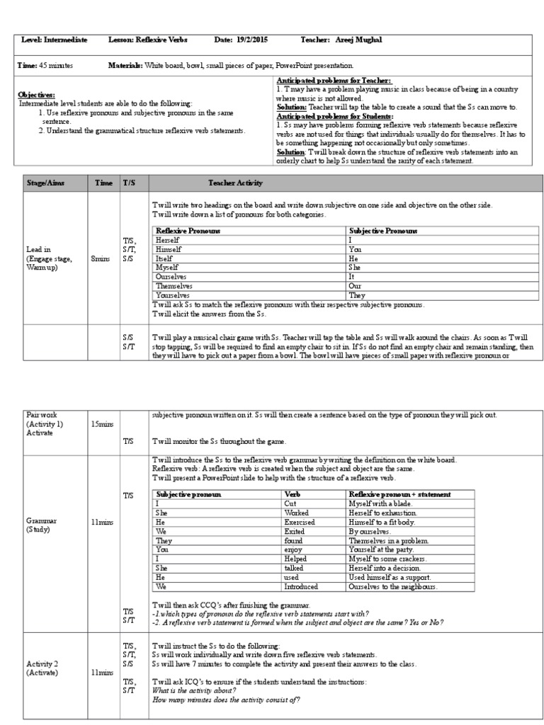 2 Reflexive Verbs | PDF | Pronoun | Subject (Grammar)