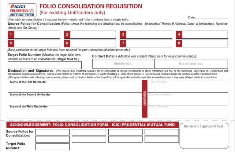 Folio Consolidation Requisition: (For Existing Unitholders Only) | PDF