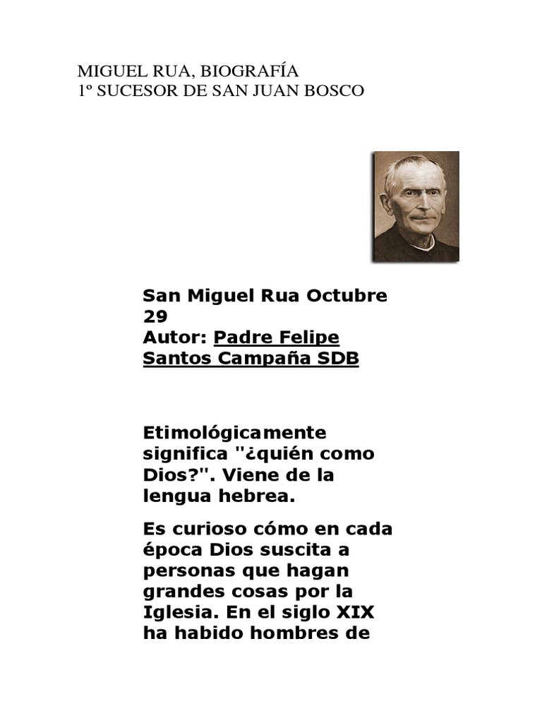 Miguel Rua | PDF | católico romano | Educación religiosa