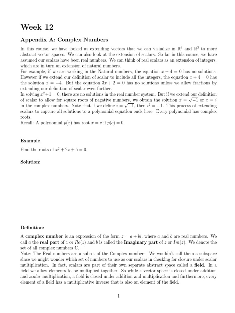 Week 12 PDF | PDF | Complex Number | Field (Mathematics)