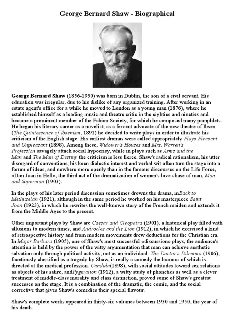 George Bernard Shaw: A Biographical Overview | PDF | George Bernard ...