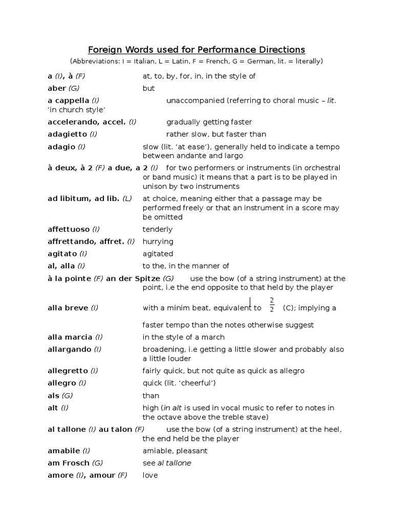 Performance Directions | Download Free PDF | Tempo | Musical Instruments